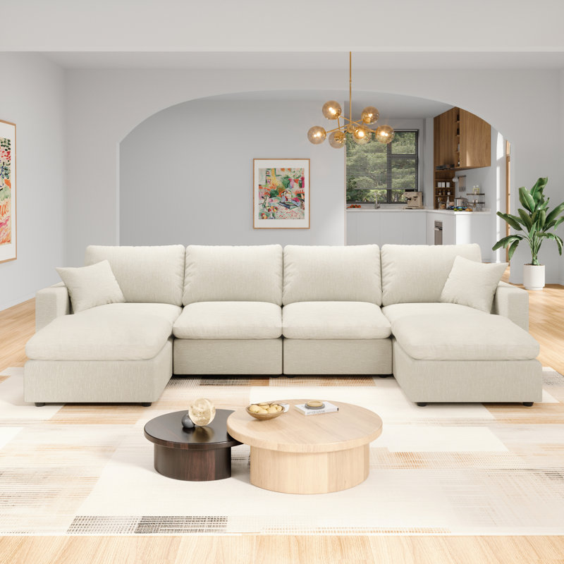 Latitude Run 123.8 Modular Sectional Sofa Couch With Ottoman Mdoren Upholstered Comfy Cloud Couch Deep Seat Sofa For Living Room Removable Washable Cushion Covers Free Combination Wayfair